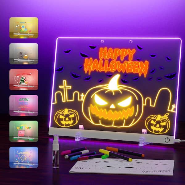 13.7 in. x 10 in. Acrylic Dry Erase Board with 6-Color LED Light, Neon ...