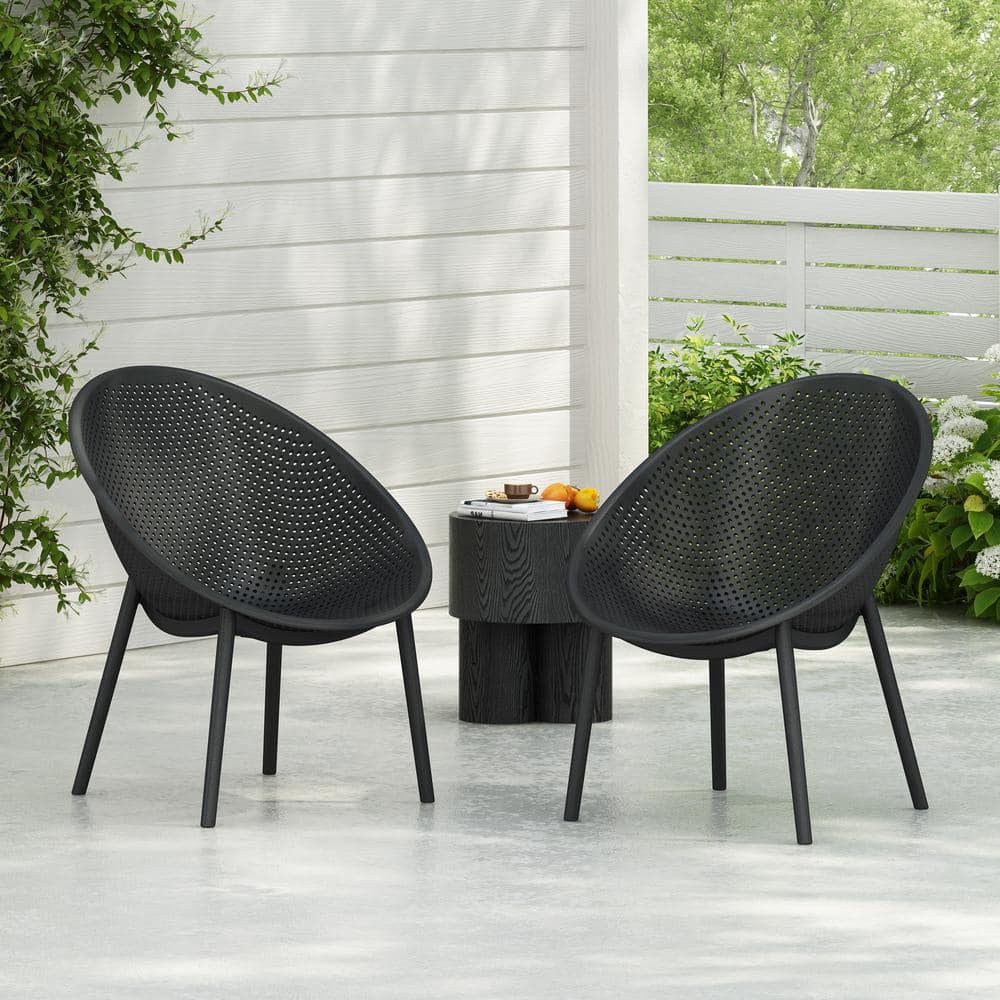 Noble House Gia Outdoor Patio Accent Chairs, Polypropelene Black (Set ...