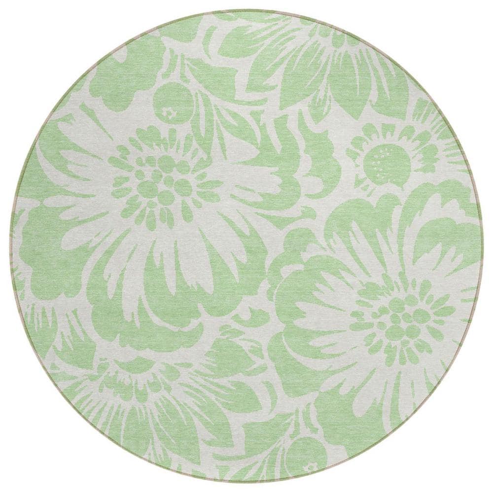 HomeRoots Mint Green and Ivory 8 ft. Round Woven Floral Round Indoor ...