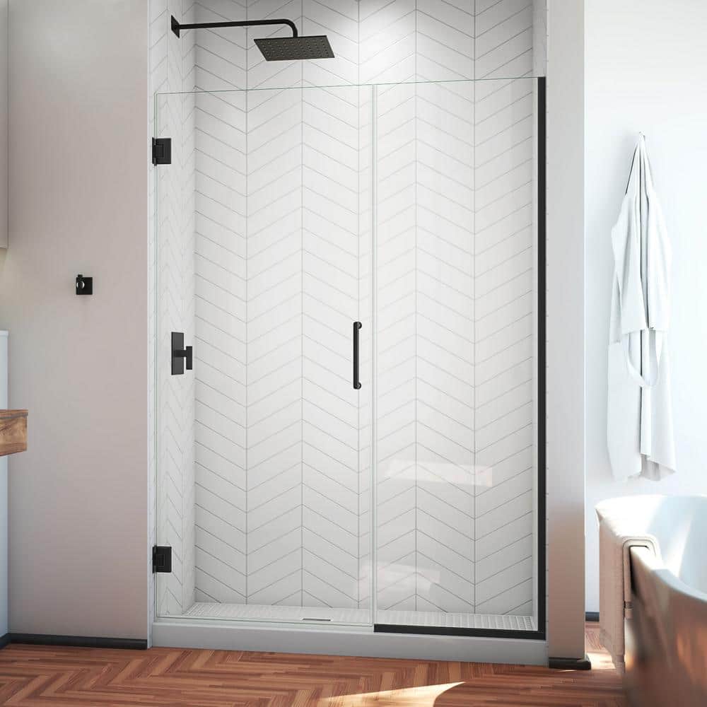 DreamLine Unidoor Plus 47.5 to 48 in. x 72 in. Frameless Hinged Shower Door in Matte Black SHDR ...