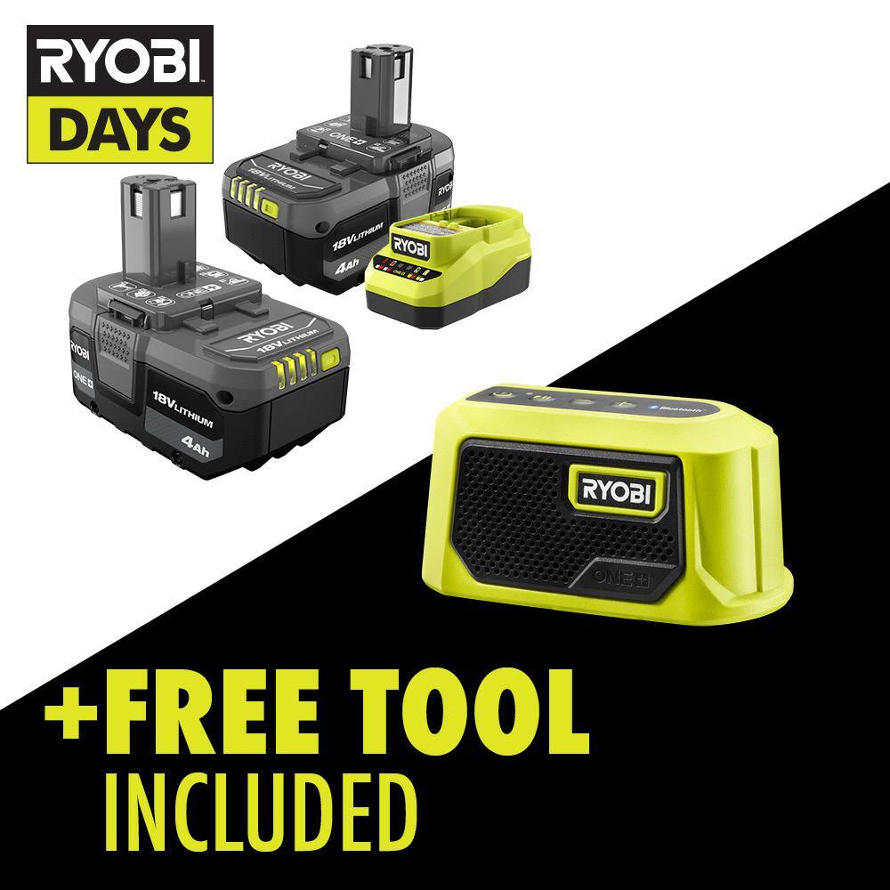 RYOBI ONE+ 18V Lithium-Ion 4.0 Ah Compact Battery (2-Pack) and Charger ...