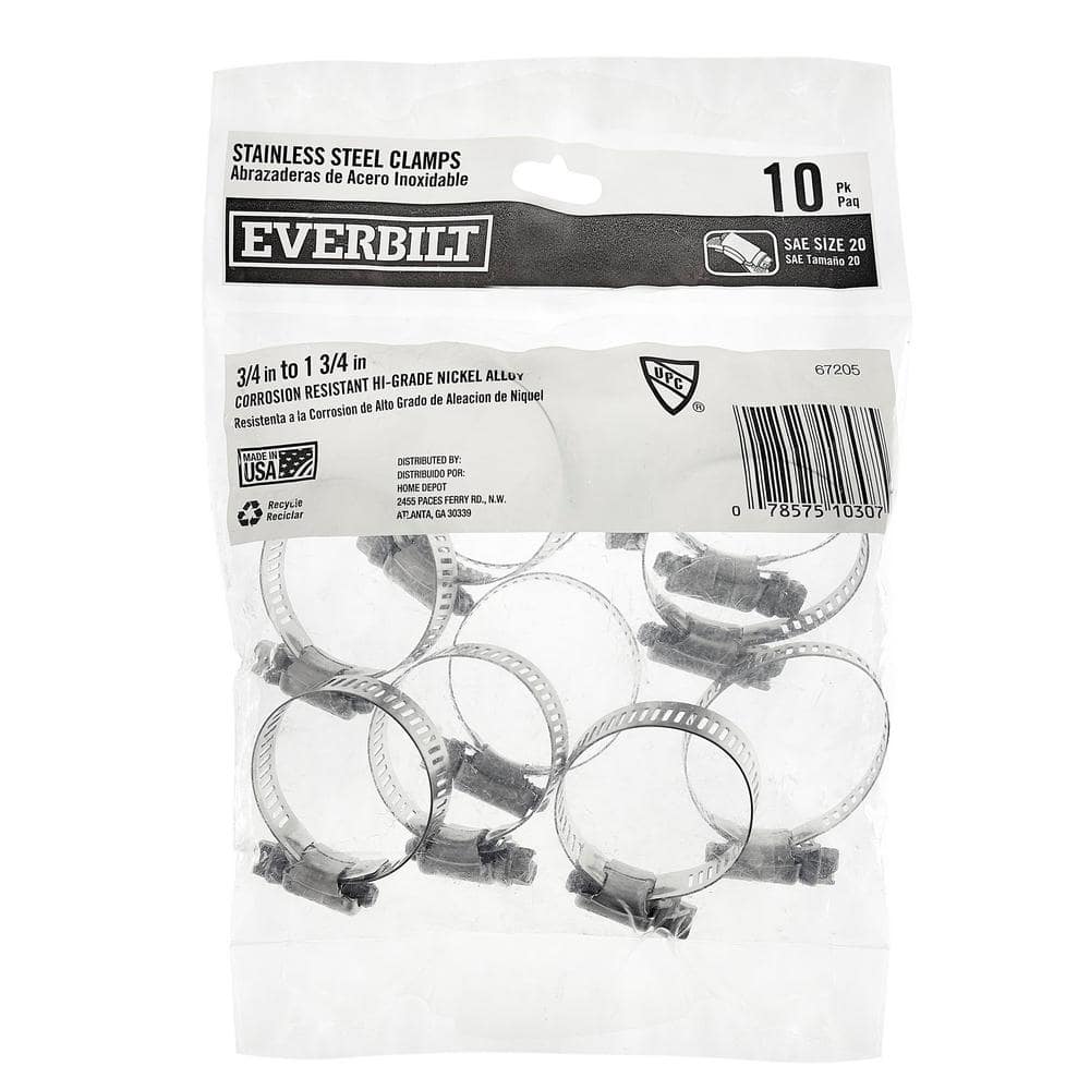 Everbilt 3/4 in.- 1-3/4 in. Stainless Steel Hose Clamp (10-Pack ...