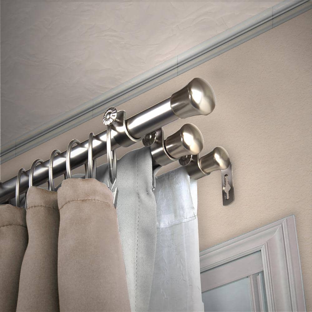 EMOH 13/16" Dia Adjustable 66" to 120" Triple Curtain Rod in Satin ...