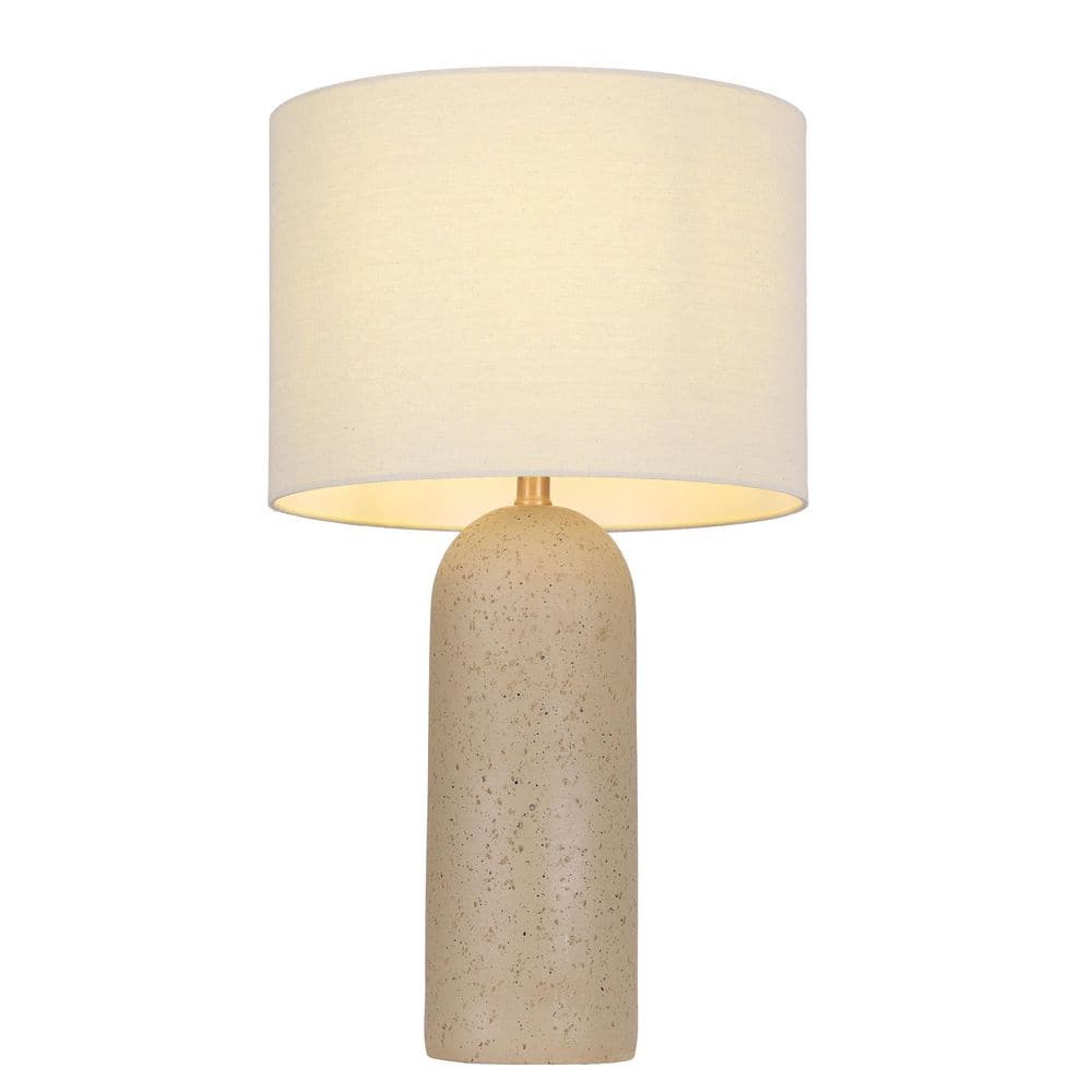 Uixe 24.9 in. Brown Earthy Resin Table lamp with with White Linen ...