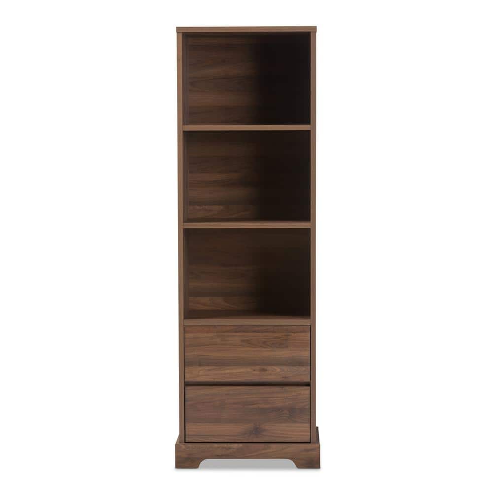 Baxton Studio 71.73 in. Brown Wood 3-shelf Accent Bookcase with Drawers ...