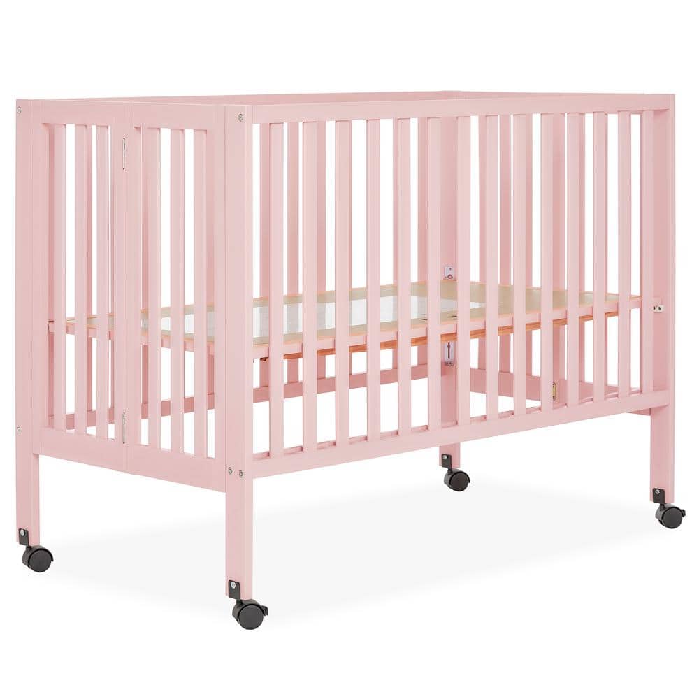 Dream On Me Quinn Full-Size Blush Pink Folding Crib I Removeable Wheels ...