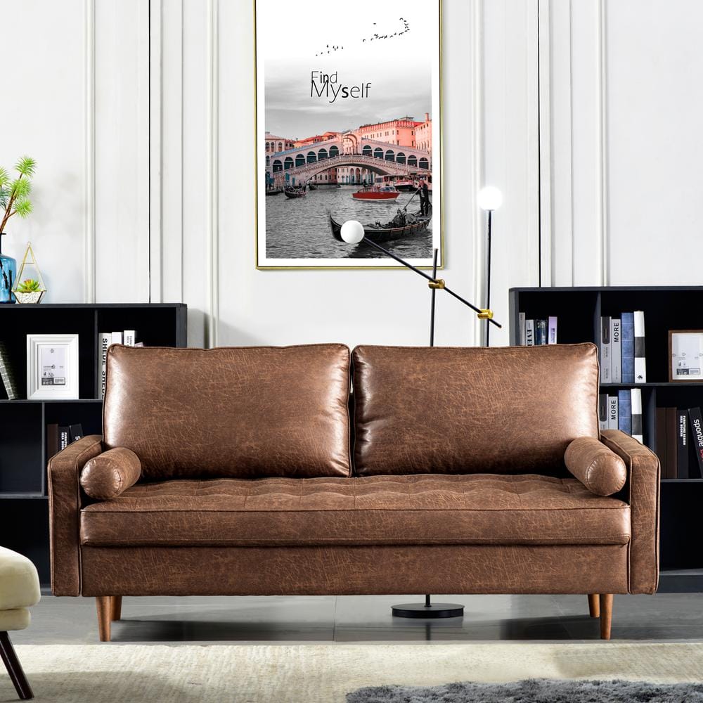 Allwex 70 in. Square Arm 2-Seater Sofa in Dark Brown YSL301 - The Home ...