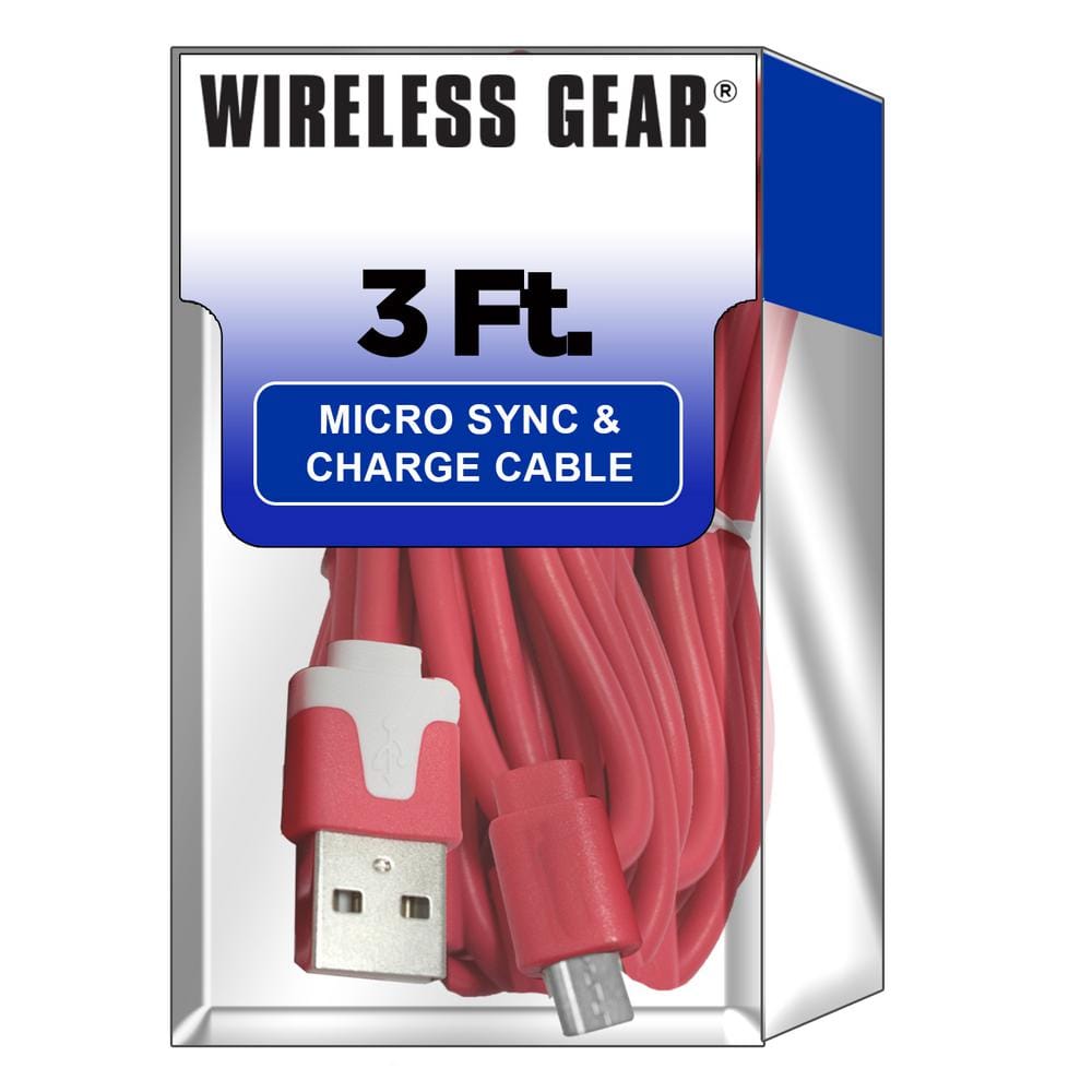 Wireless Gear 3 ft. Micro Sync and Charge Cable in Red BL1949 - The ...