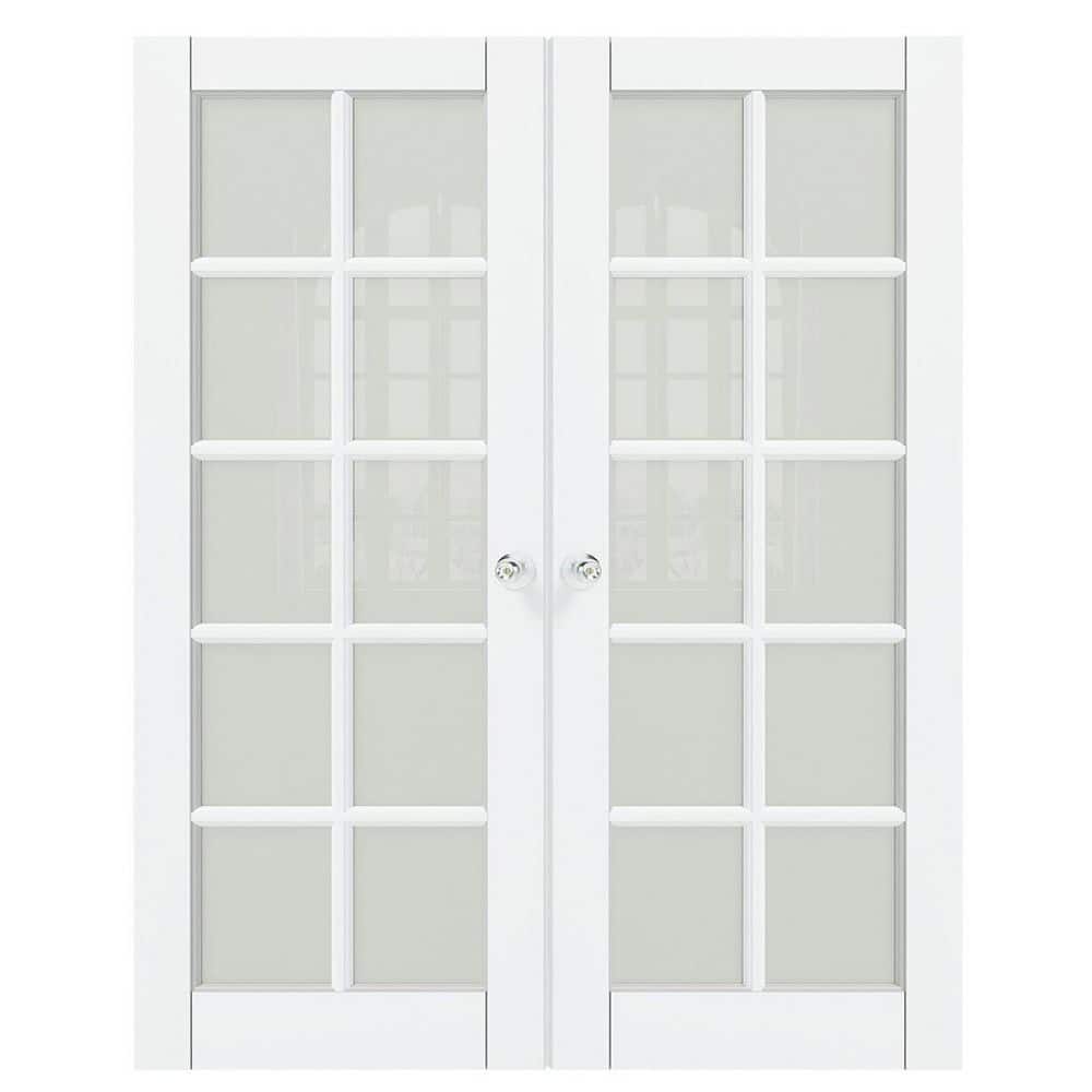 TENONER 64 in. x 80 in. Composite, MDF, 10 Lite, Frosted Glass, Primed ...