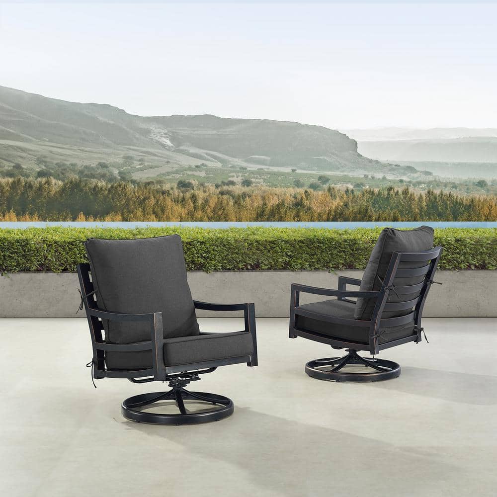Oakland Living 2 Piece Black Aluminum Deep Seat Swivel Rocker Club Chairs with Cushions