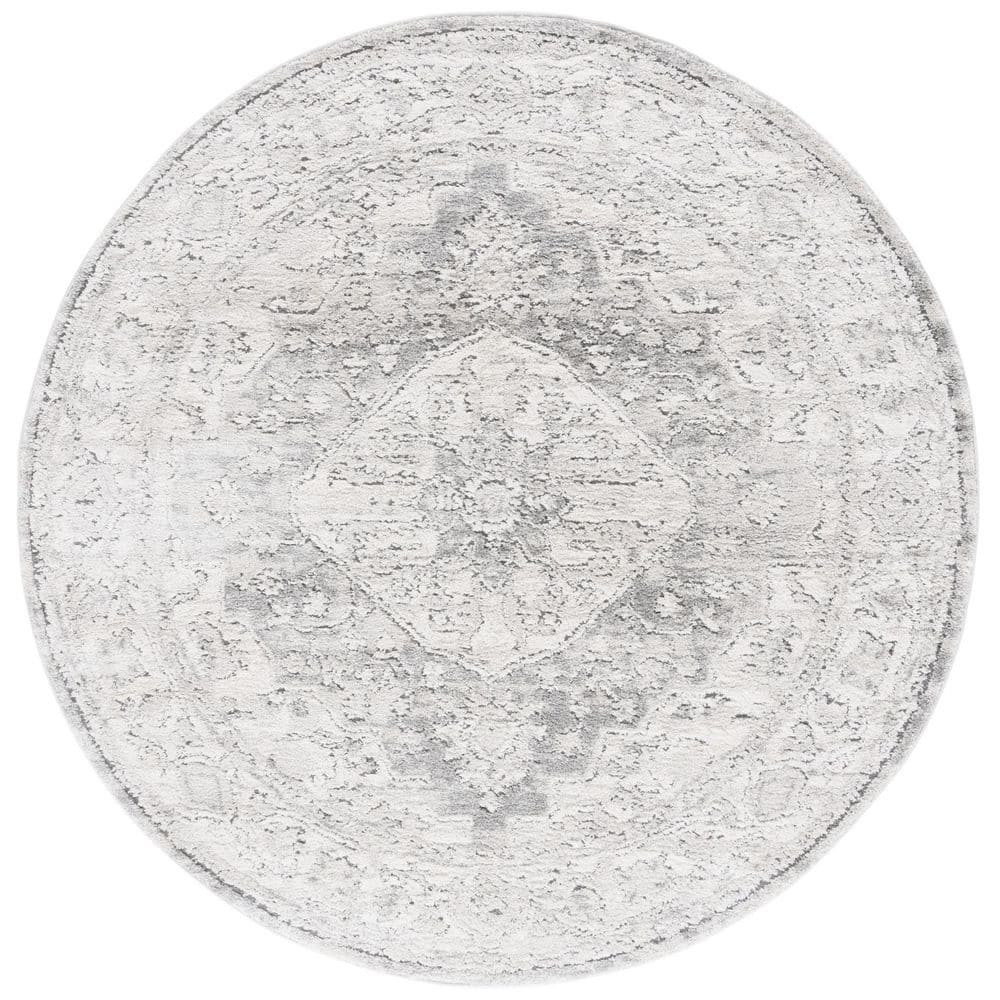 SAFAVIEH Luna 7 ft. x 7 ft. Gray/Ivory Ornate Medallion Round Area Rug ...