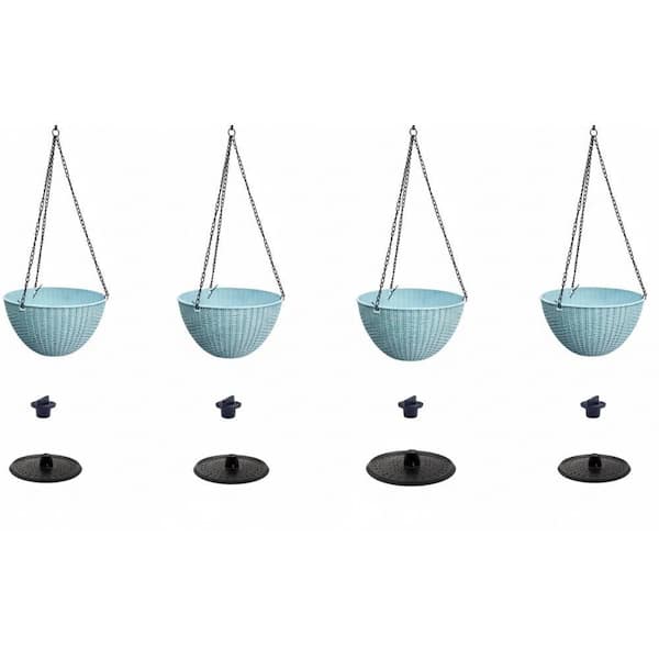 8/10 in. Blue Plastic Hanging Baske Flower Pot Perfect for Home (4-Pack ...