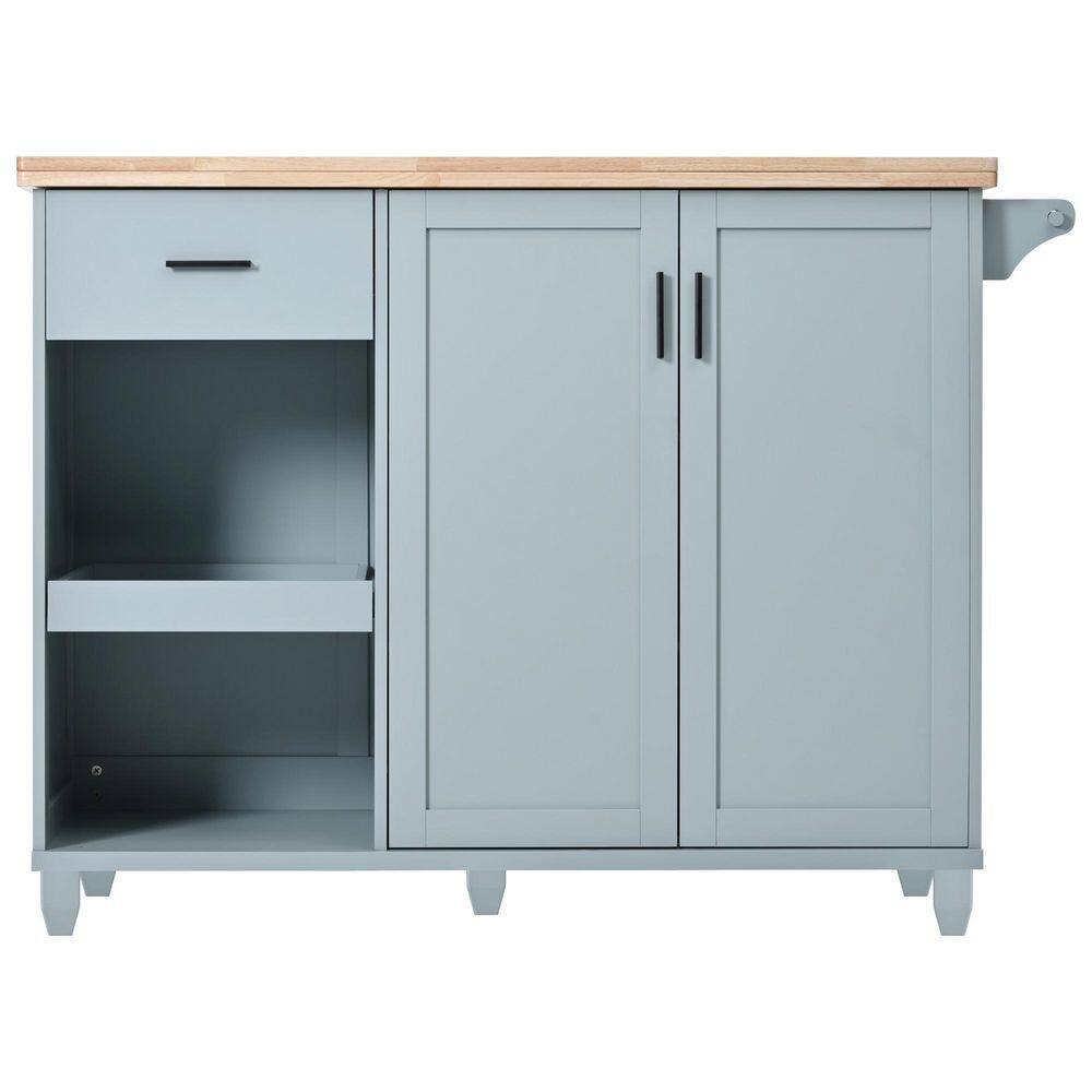 JimsMaison Grey-Blue Kitchen Cart with Foldable Counter Top, Slide-Out ...