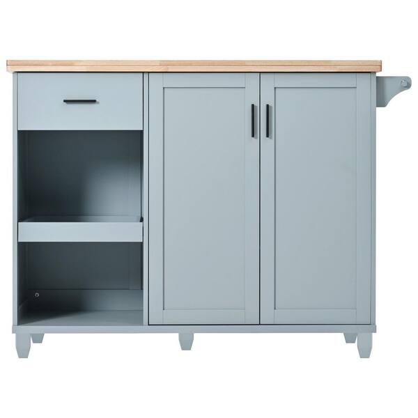 JimsMaison Grey-Blue Kitchen Cart with Foldable Counter Top, Slide-Out ...