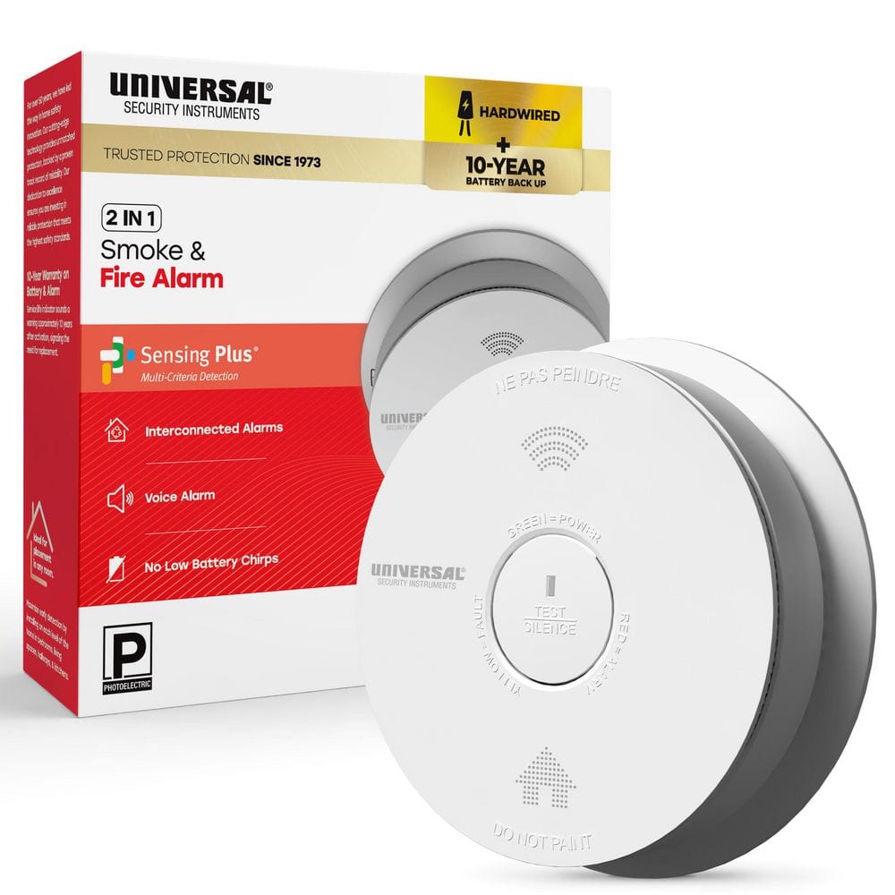 Universal Security Instruments Hardwired and 10-Year Battery Backup ...