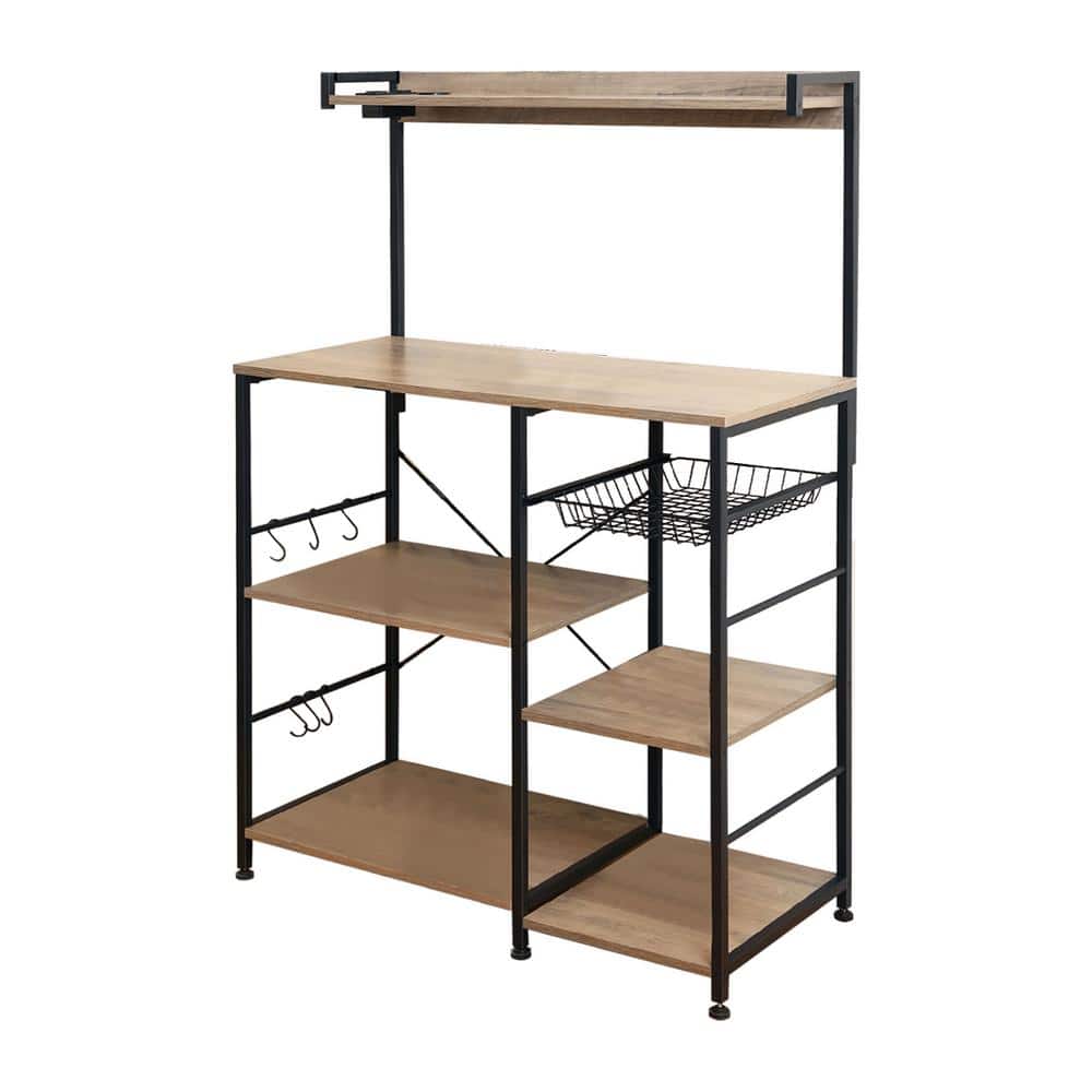 Amucolo 6-Shelf Antique Gray Kitchen Storage Rack, Coffee Bar with ...
