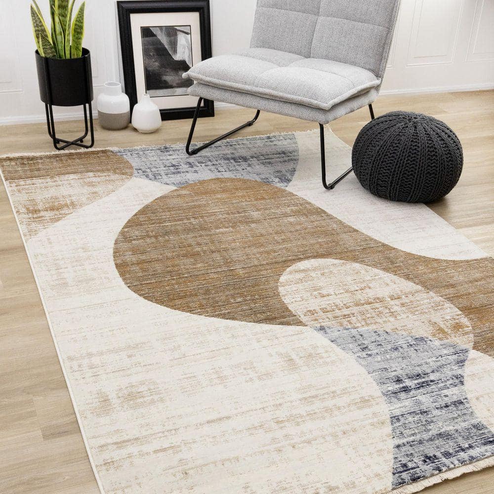 Rug Branch Solvyn Collections 5 ft. x 8 ft. Beige Distressed, Geometric ...