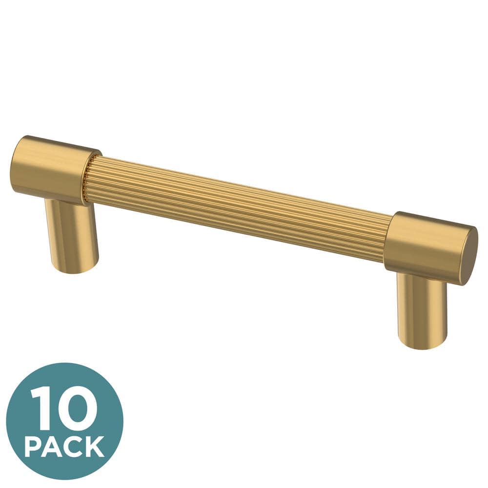 Liberty (10-Pack) Fluted 3 in. (76 mm) Modern Brushed Modern Gold Cabinet Handle Drawer Pulls ...
