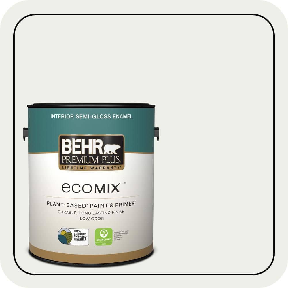 BEHR PREMIUM PLUS 1 gal. Designer Collection #DC-004 Winter White Semi-Gloss Enamel EcoMix Plant ...