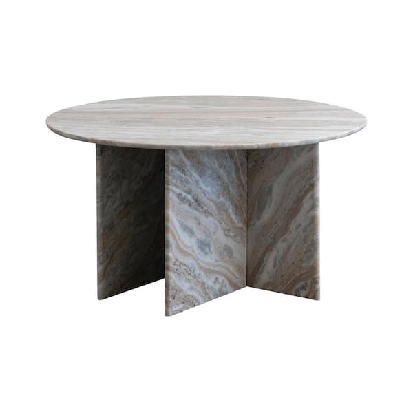 Storied Home 30 in. Polished Finish Round Marble Coffee Table with ...