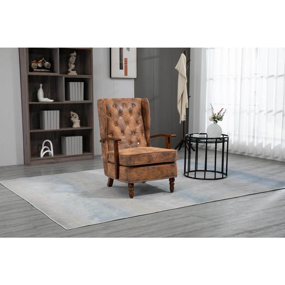 HOMEFUN Modern Coffee Microsuede Tufted Wingback Accent Chair with Wood ...