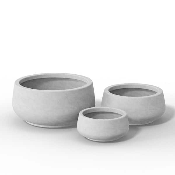 Sapcrete 13 in. 17.5 in. 22.5 in. Natural Gray(Enhanced Interior) Concrete Round Planter / Pot ...