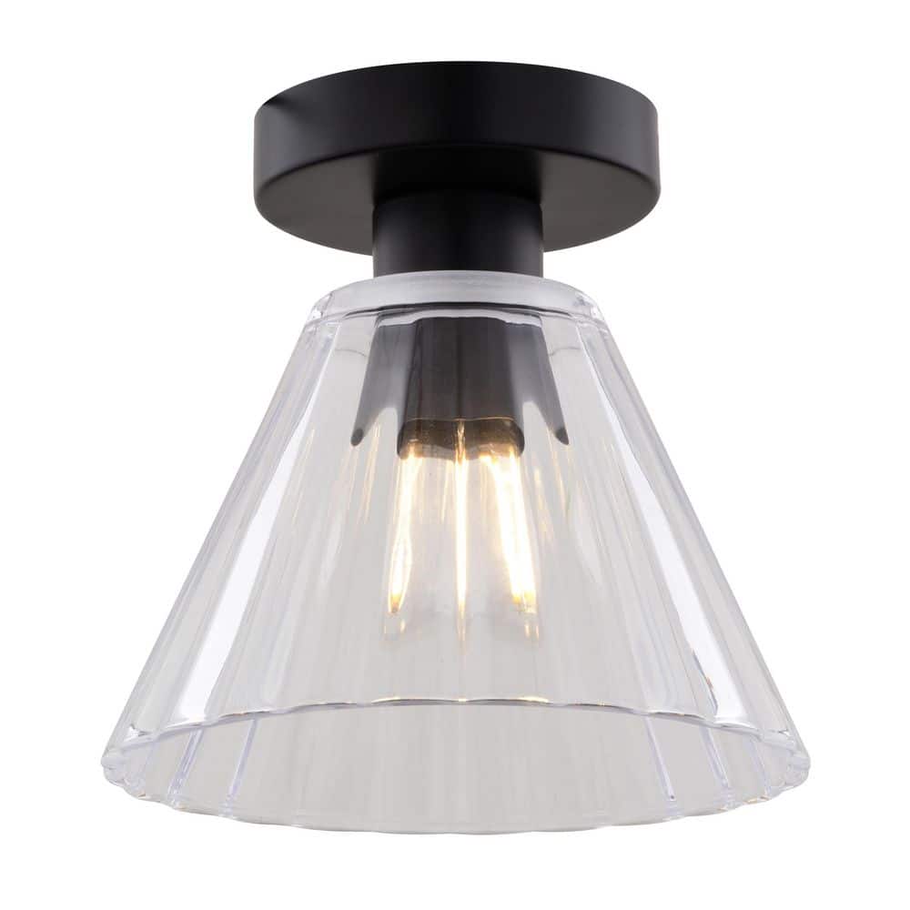 VAXCEL Dalton 8 in. 1-Light Matte Black Transitional Cone Flush Mount Lighting Fixture with ...