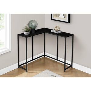 36 in. Black Marble-Look Rectangle L Shaped Particle Board Console ...