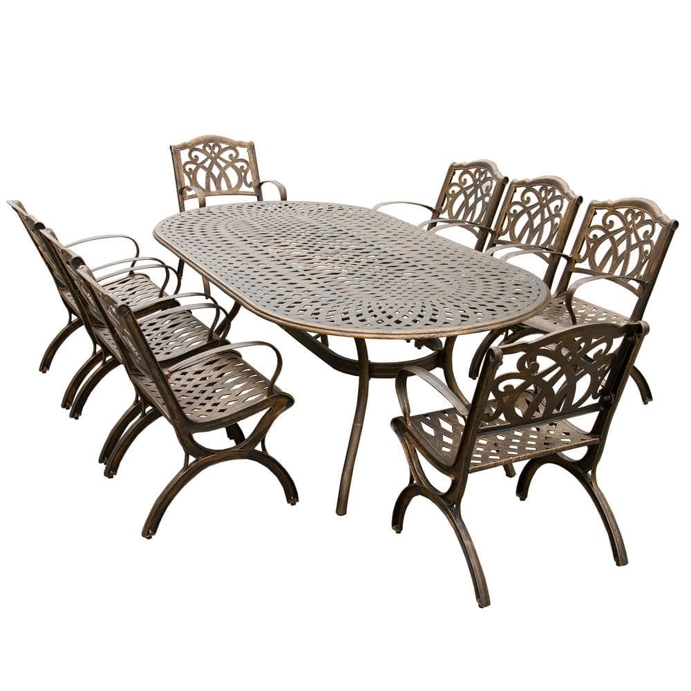 Oakland Living Bronze 9-Piece Aluminum Outdoor Oval Dining Height ...