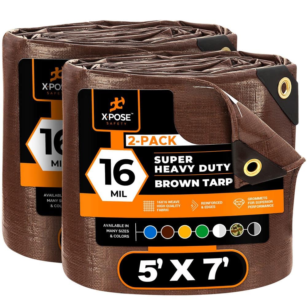 XPOSE SAFETY 16 mil 5 ft. W x 7 ft. L Brown Super Heavy Duty Poly Tarp - 2-Pack BHD-57-2-X - The ...