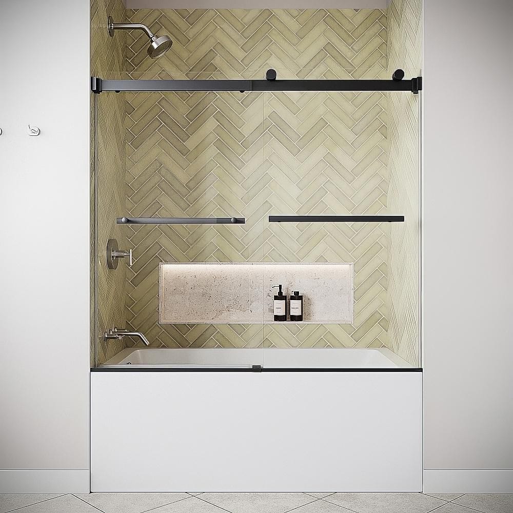 Streamline Mavone 60 in. W x 58 in. H Semi-Frameless Sliding Tub Door ...