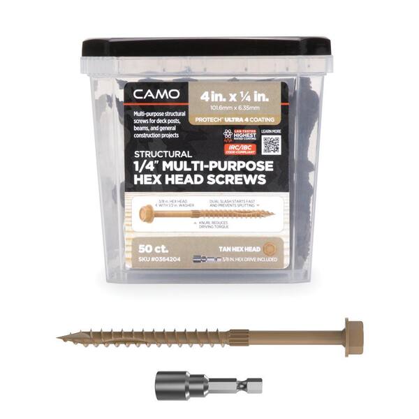 CAMO 1/4 in. x 4 in. Hex Head Multi-Purpose Hex Drive Structural Wood ...