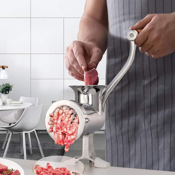 SVOPES Manual Meat Grinder 304 Stainless Steel Handheld Mincer with Steel Table Clamp Includes 1 Blade 2 Plates Sausage Tube