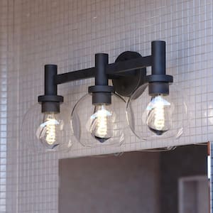 CANARM Declan 24.5 in. 3-Light Matte Black Vanity Light with Seeded ...