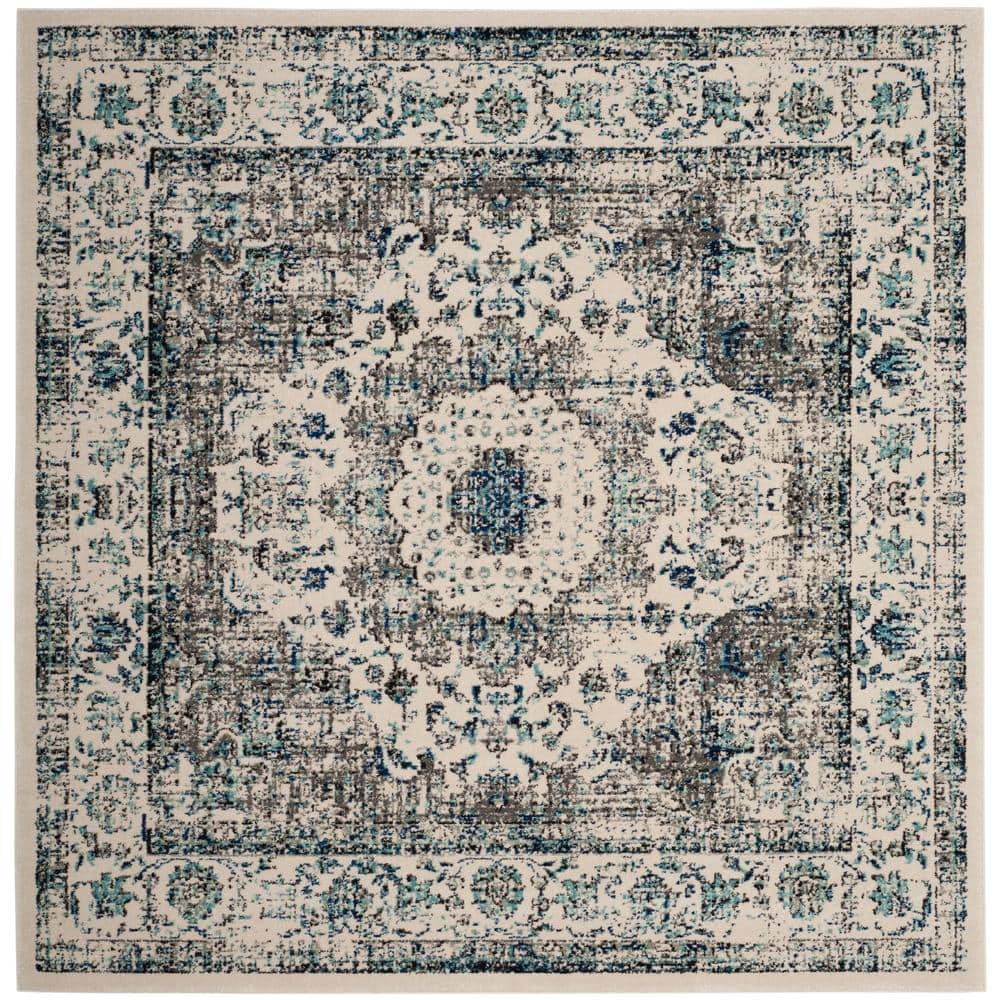 SAFAVIEH Evoke9 ft. x 9 ft. Gray/Ivory Square Border Medallion ...