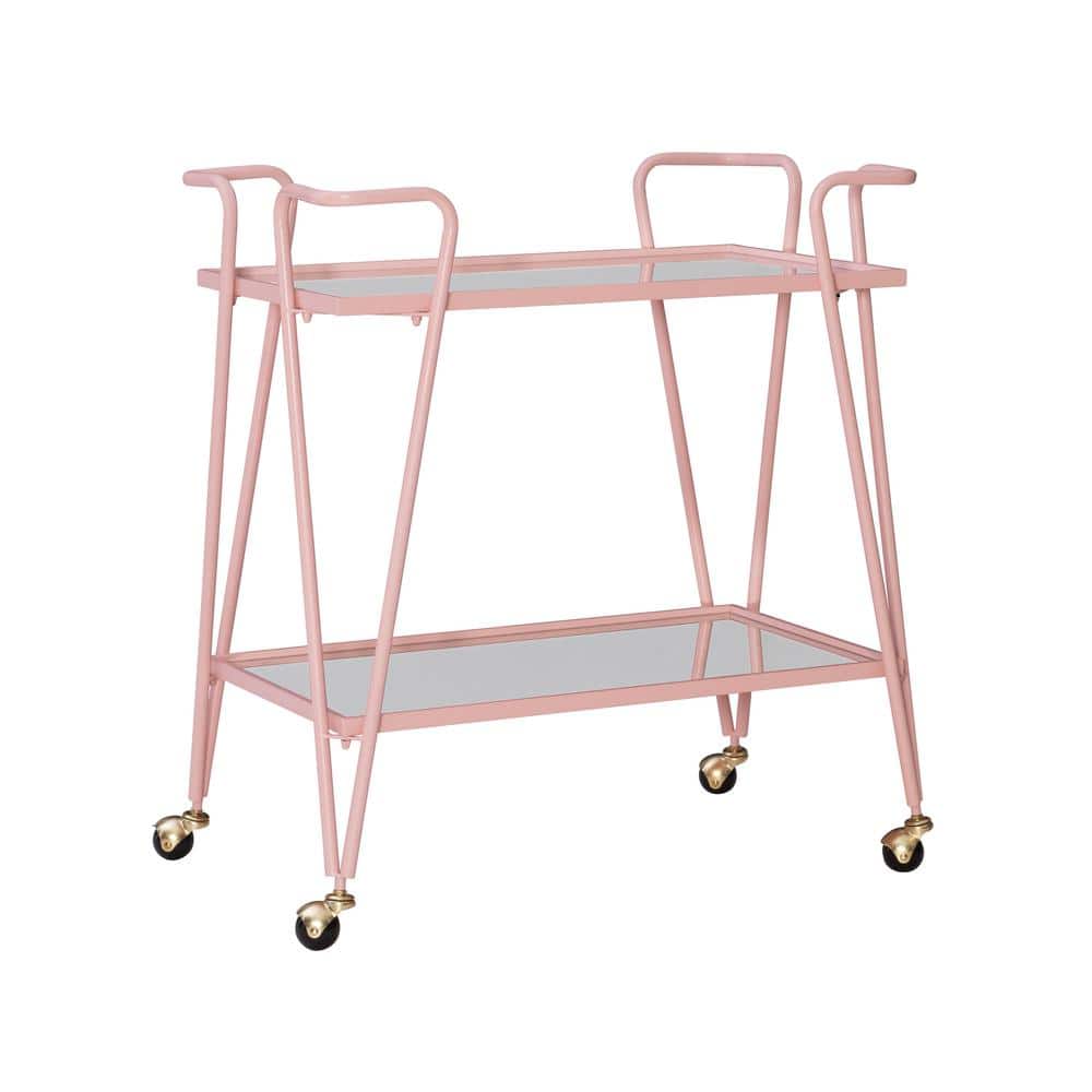 Linon Home Decor Winona Pink Bar Cart with Two Shelves and Casters ...