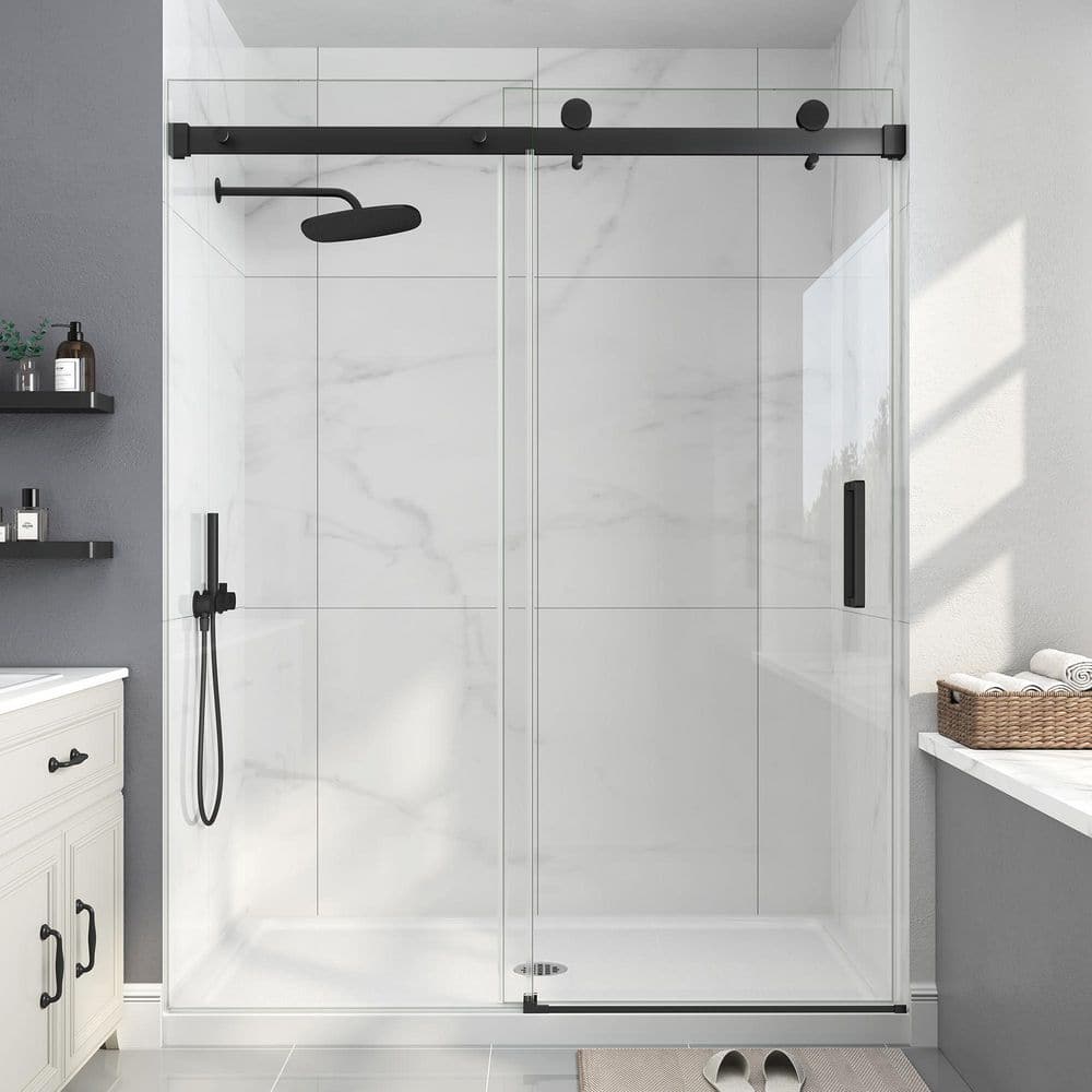 KPUY 43 in.-48 in. W x 76 in. H Sliding Frameless Shower Door in Matte ...