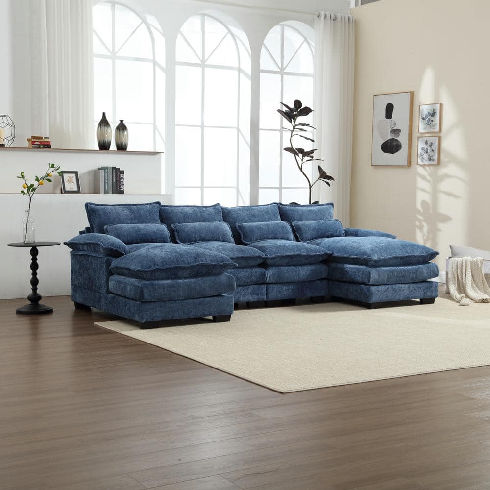 HOMEFUN 110 in. Rolled Arm 4-piece U-Shaped Modular Chenille Sectional ...
