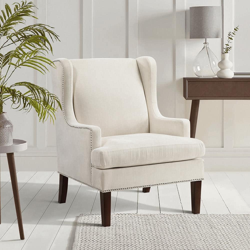 Lazzara Helena Beige Textured Fabric Upholstery Nailhead Trim Accent ...