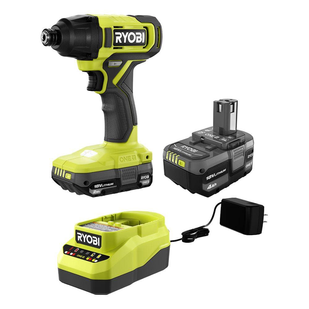 RYOBI ONE+ 18V Cordless Impact Driver Kit with 4.0 Battery, 2.0 Battery ...