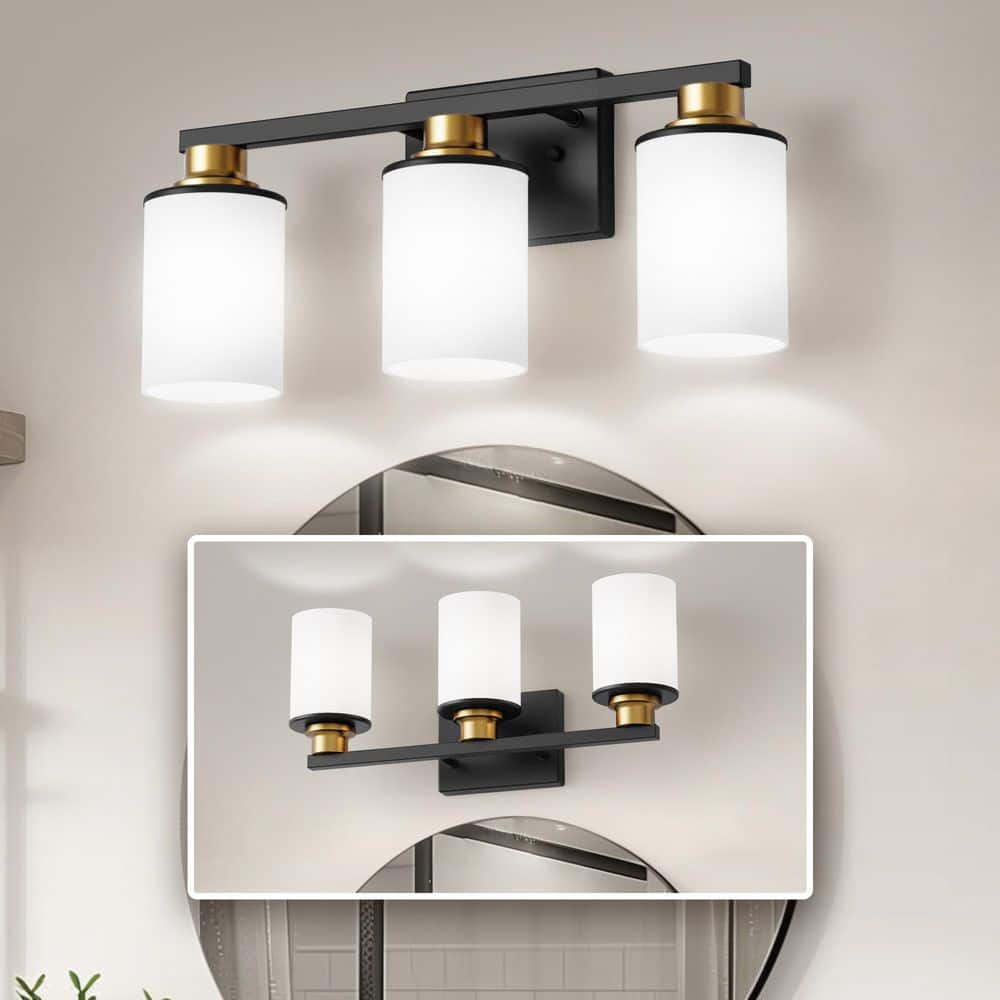 Emeritpro 19.69 in. 3-Light Black and Gold Bathroom Vanity Light with ...