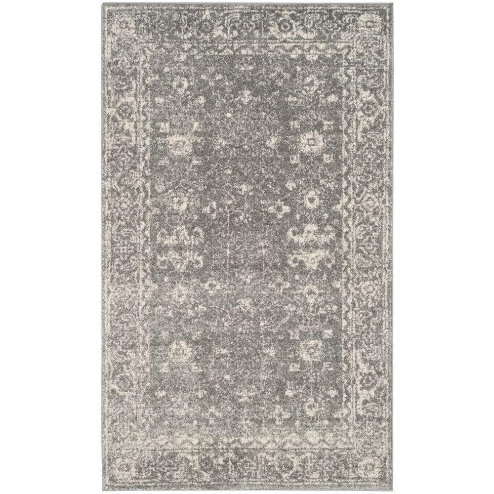 SAFAVIEH Evoke Grey/Ivory Doormat 3 ft. x 5 ft. Distressed Floral ...
