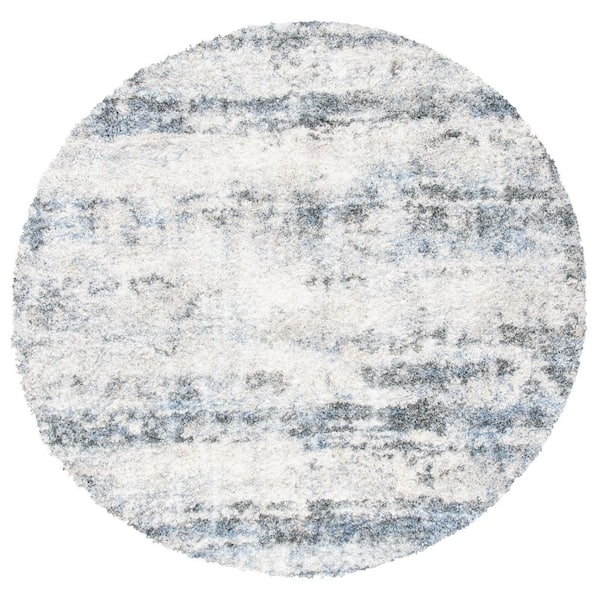 SAFAVIEH Berber Shag 7 ft. x 7 ft. Ivory/Charcoal Modern Abstract Round ...