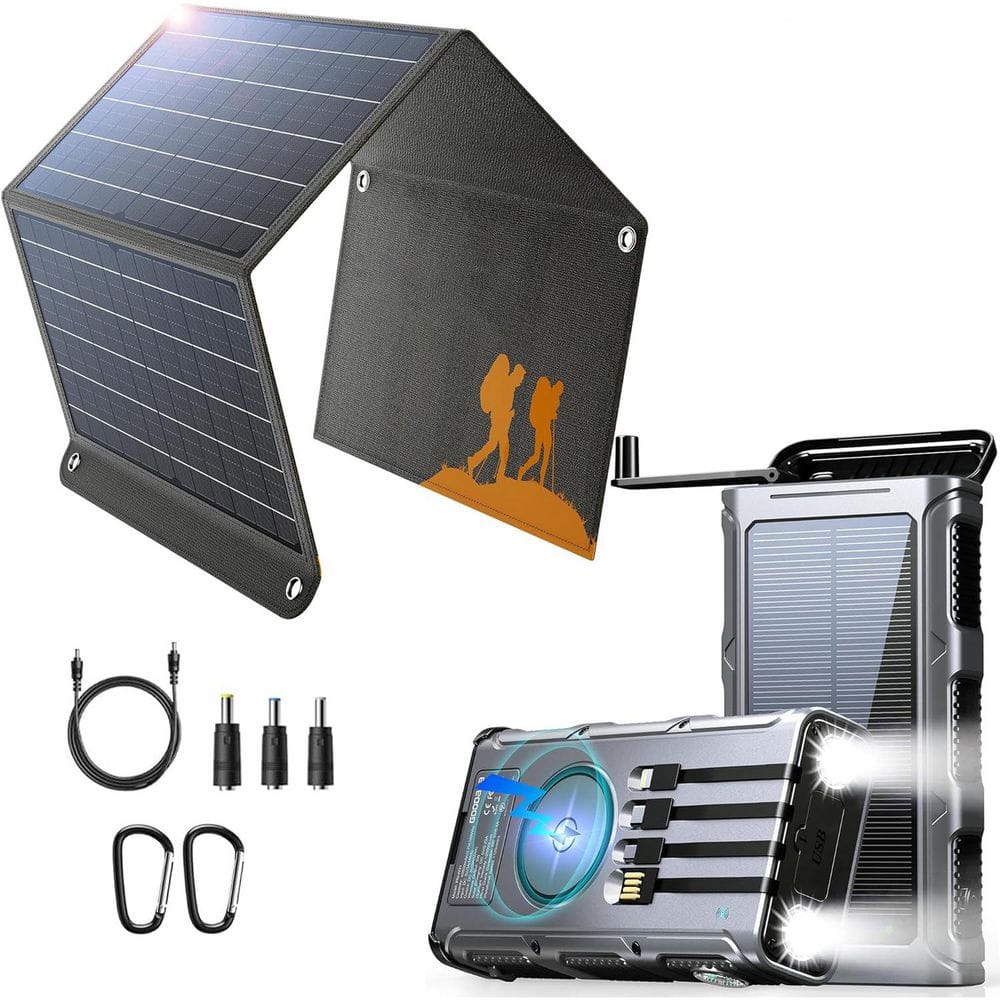 EKIEUDL 30W Foldable Solar Panel 45800mAh Solar Power Bank with Hand ...