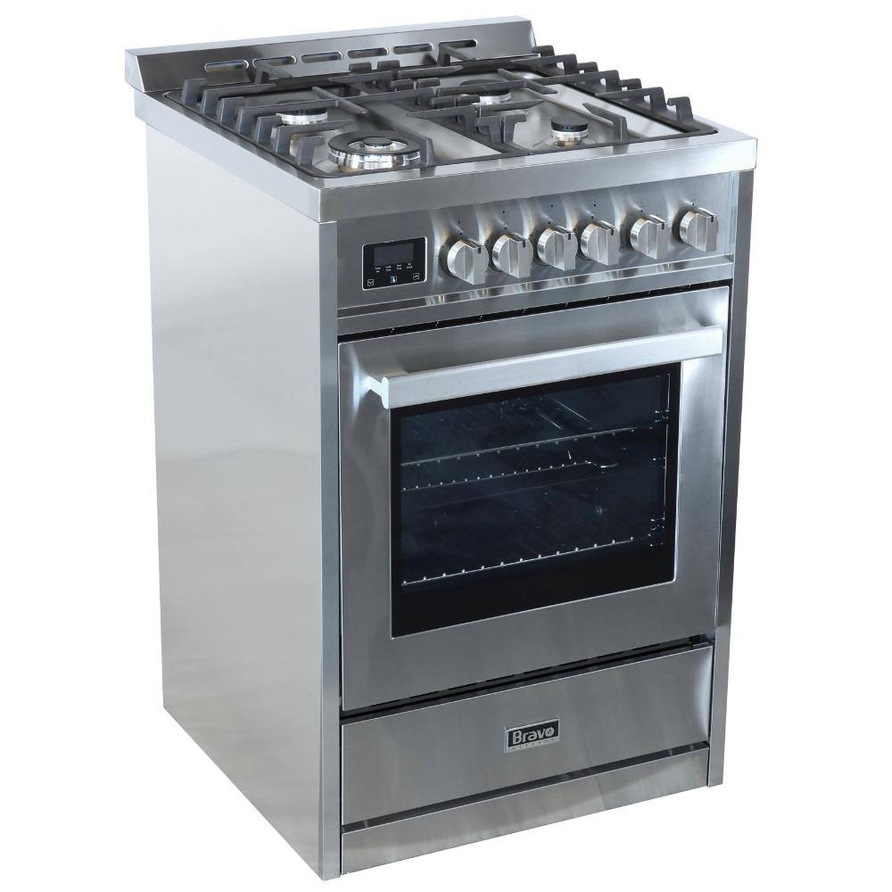 Bravo KITCHEN 24 in. 4 Burner Slide-In Dual Fuel Range in Commercial ...