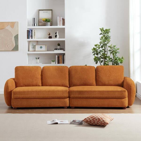 Virgo Mid Century Modern Living Room Luxury Boucle Fabric Couch in Burnt Orange CYM01952