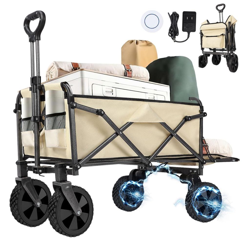 .N/A White Electric Folding Utility Wagon with Remote Control, 93L ...