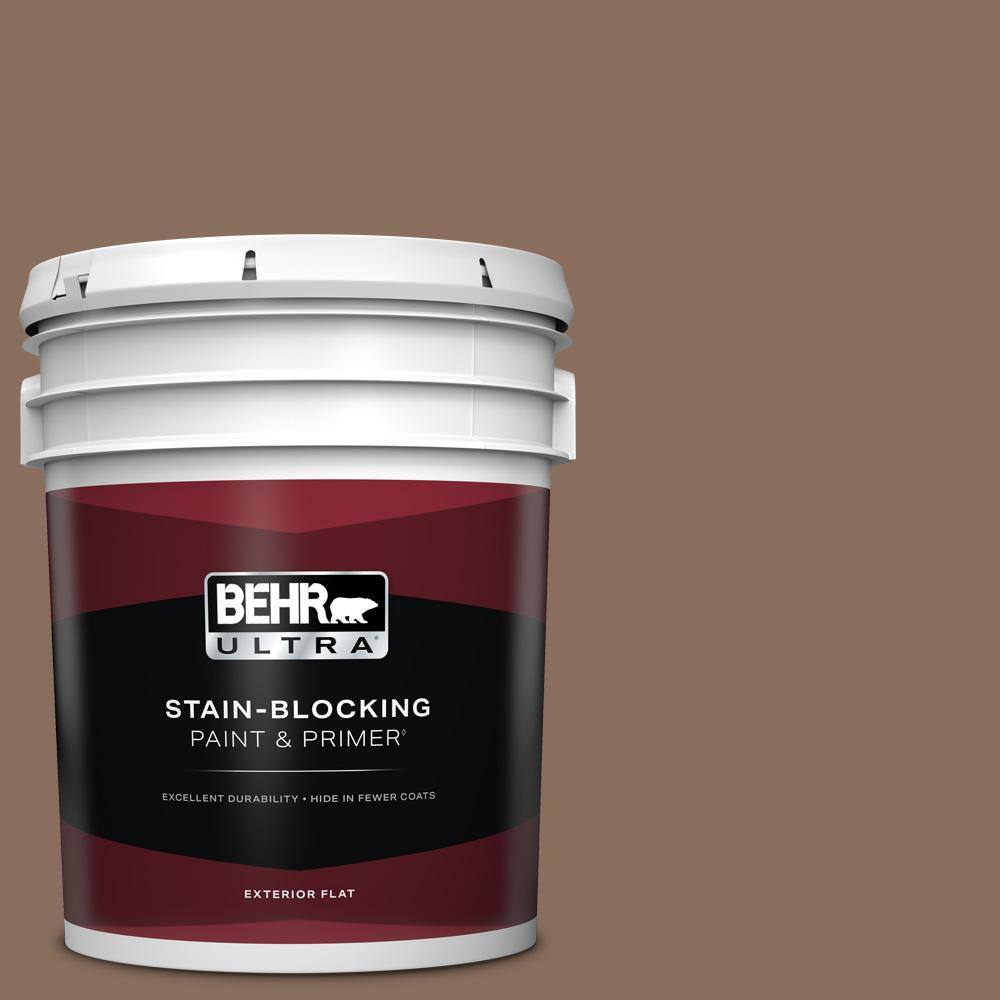 BEHR ULTRA 5 gal. #N190-6 Nut Brown Flat Exterior Paint & Primer 485305 ...
