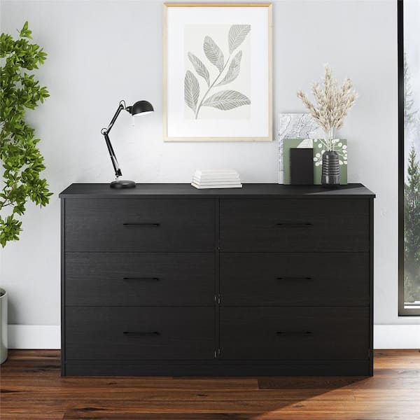 Ameriwood Home Brez Build Pearce Wide 6 Drawer Dresser Black Oak