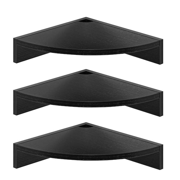 11.5 in. W x 11.5 in. D Black Corner Shelf Set of 3, Wood Floating ...
